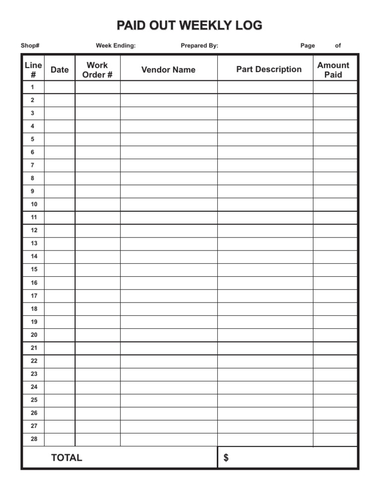 Weekly Vendor Payment Log | PDF