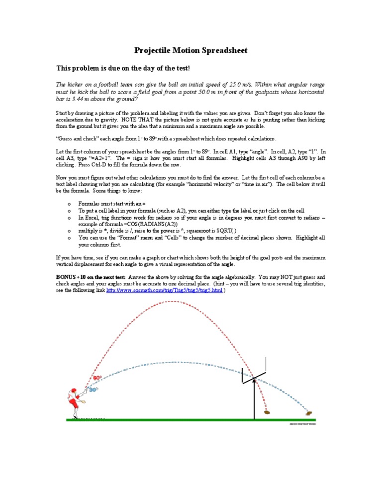Projectile Motion Spreadsheet | PDF | Spreadsheet | Formula