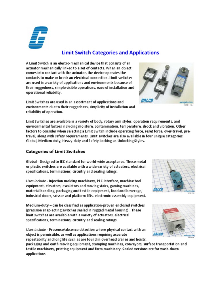 Limit Switch Categories and Applications | PDF | Switch | Machine ...