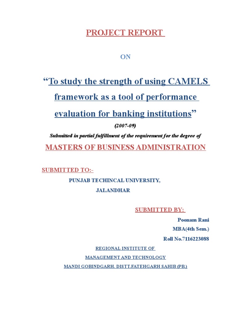 Project Report On Camels Model | PDF | Basel Ii | Reserve Bank Of India