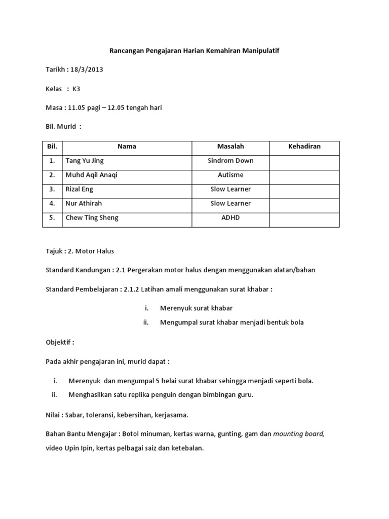 RPH k3 Kemahiran Manipulatif - m10 | PDF