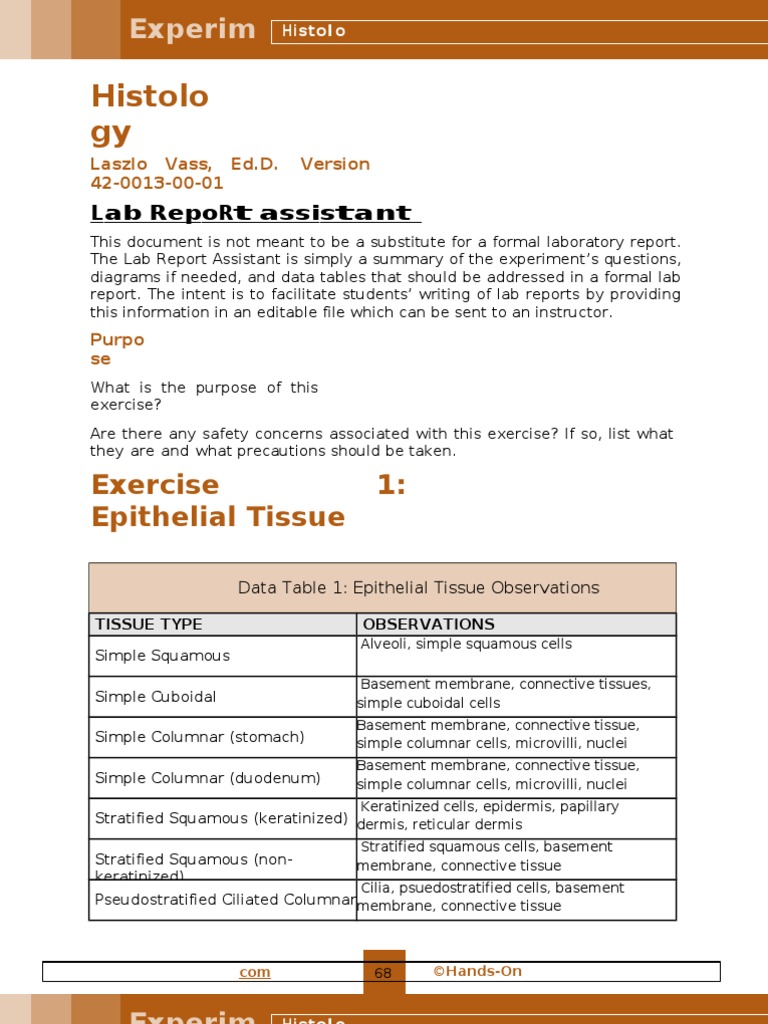 Histology Lab | PDF | Epithelium | Tissue (Biology)