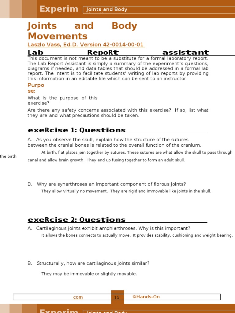Lab 8 - Joints and Body Movements | PDF | Shoulder | Hip