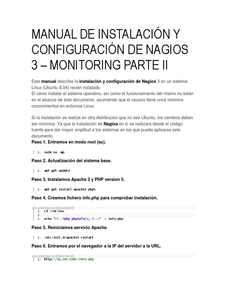 Manual de Instalación y Configuración de Nagios 3 | PDF | Servidor HTTP Apache | Contraseña