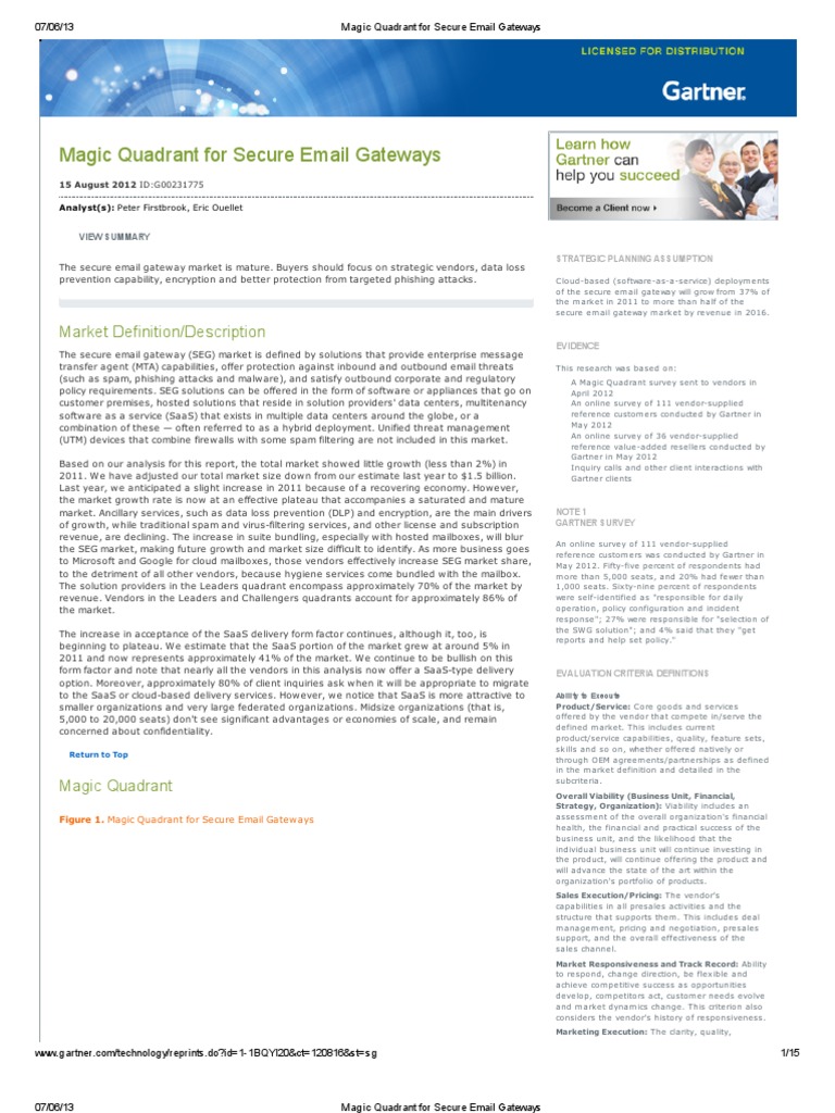 Magic Quadrant For Secure Email Gateways | PDF | Gmail | Software As A ...
