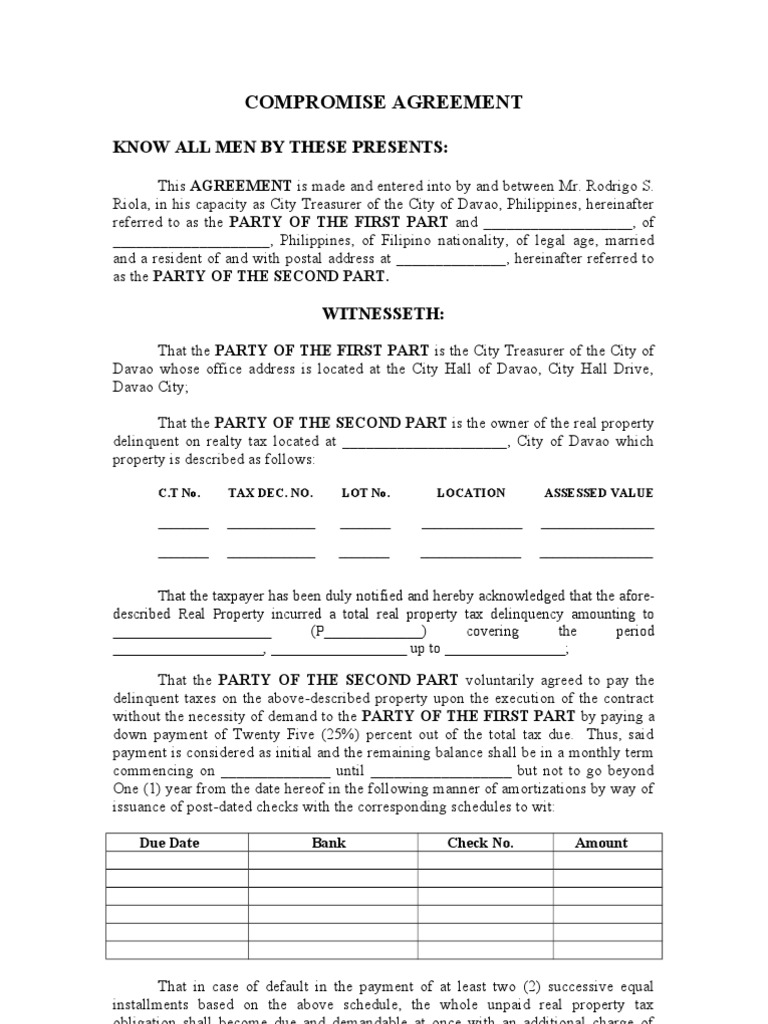 Compromise Agreement Re Compromise Agreement | Taxes | Government ...