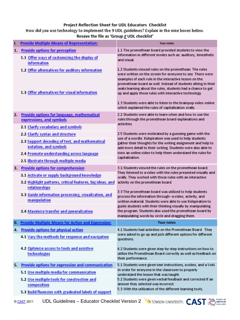 UDL Educator Checklist for Technology Use | PDF