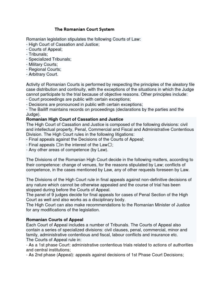 Romanian Court System | PDF | Court Of Appeal Of Singapore | Judge