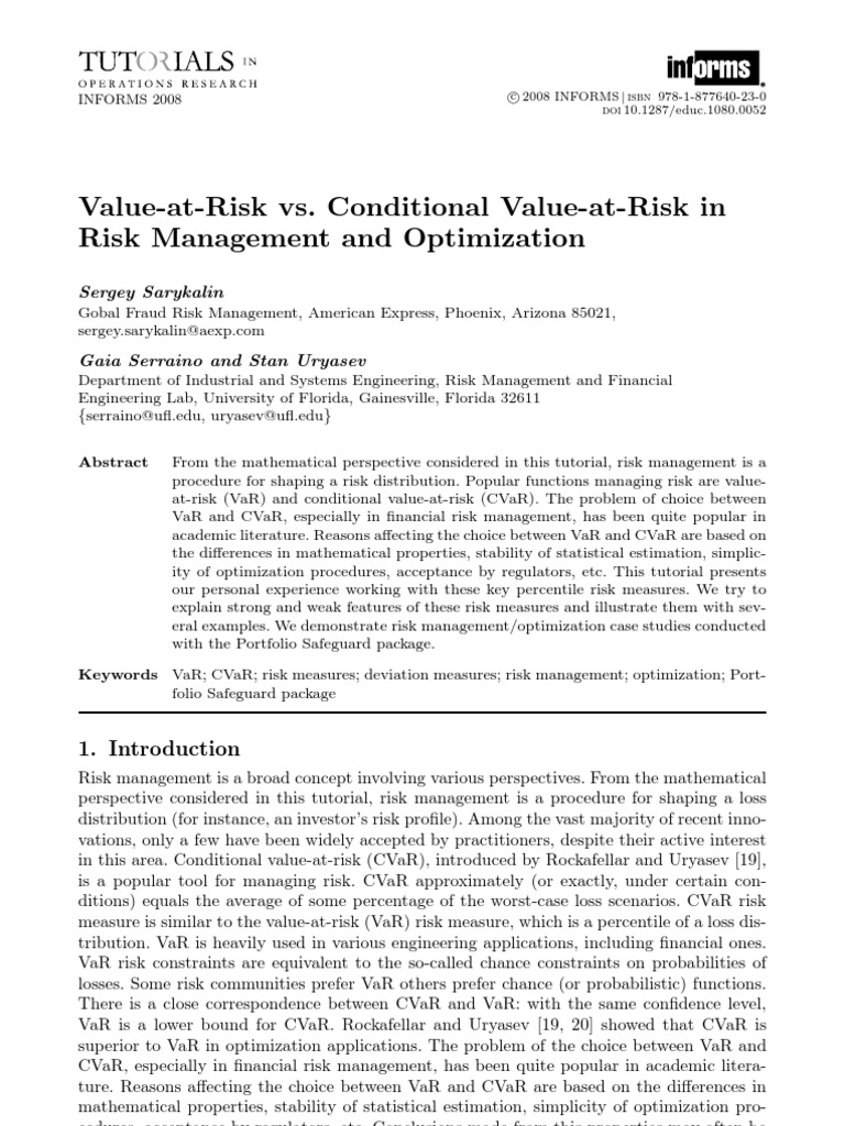 VaR vs CVaR in Risk Management | PDF | Value At Risk | Capital Asset ...