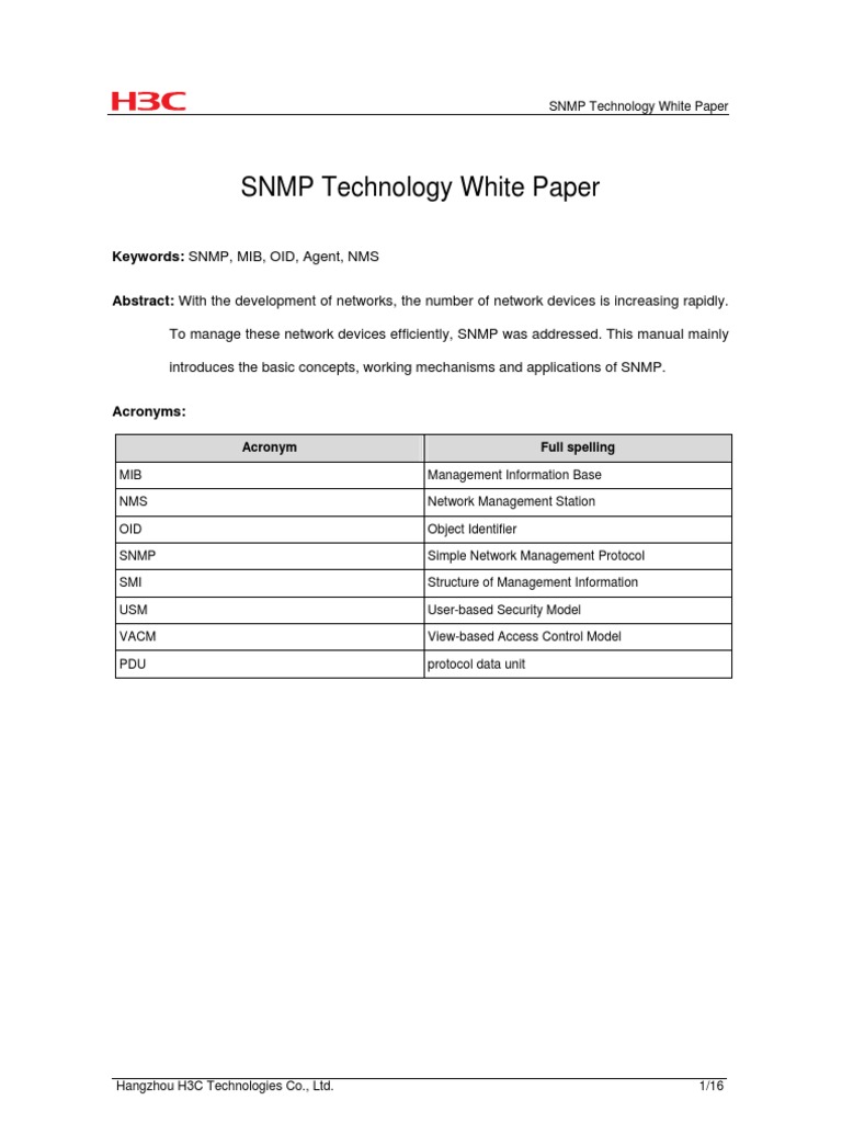 SNMP Technology White Paper | PDF | Computer Network | Computer Networking