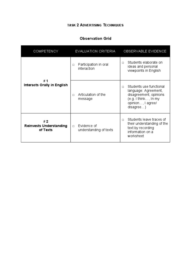 Evaluation Grid (Sample 3) | PDF