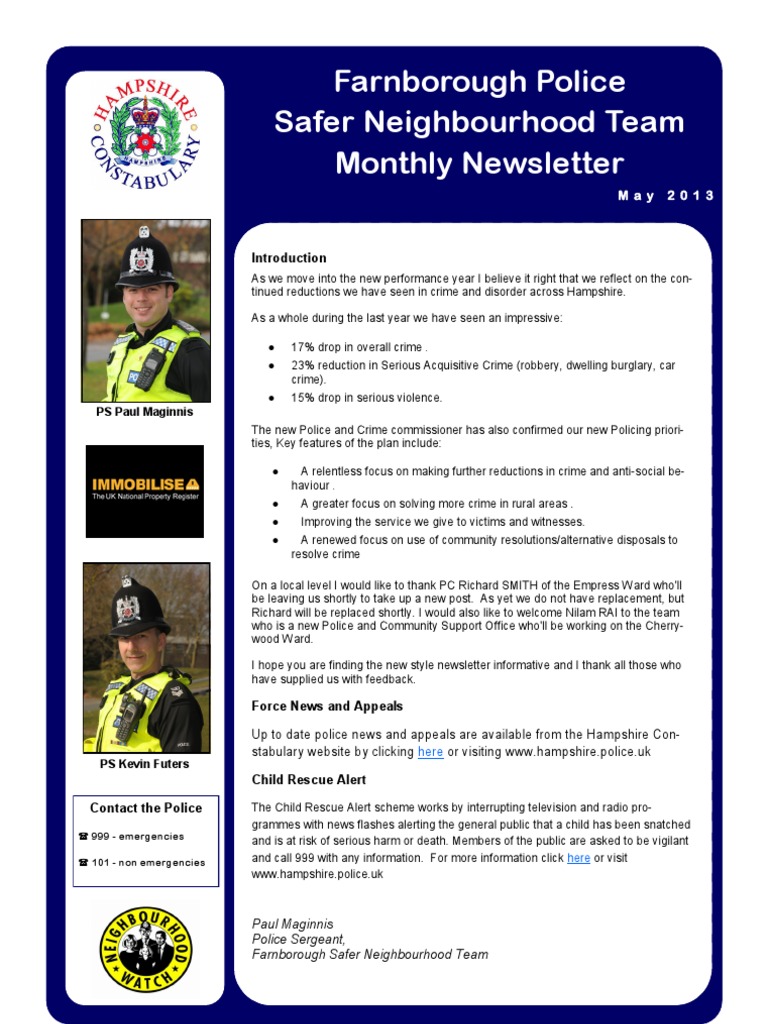 Farnborough Police May 2013 Newsletter | PDF | Police | Criminal Justice