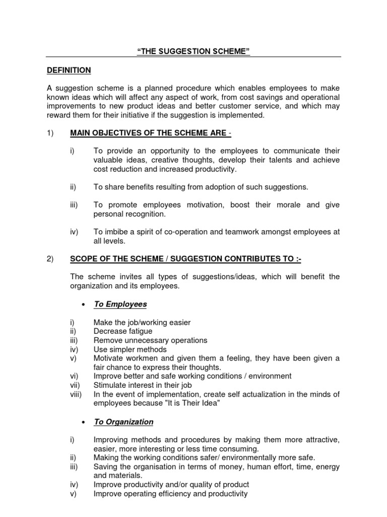 The Employee Suggestion Scheme | PDF | Scheme (Programming Language ... The Employee Suggestion Scheme | PDF | Scheme (Programming Language ...