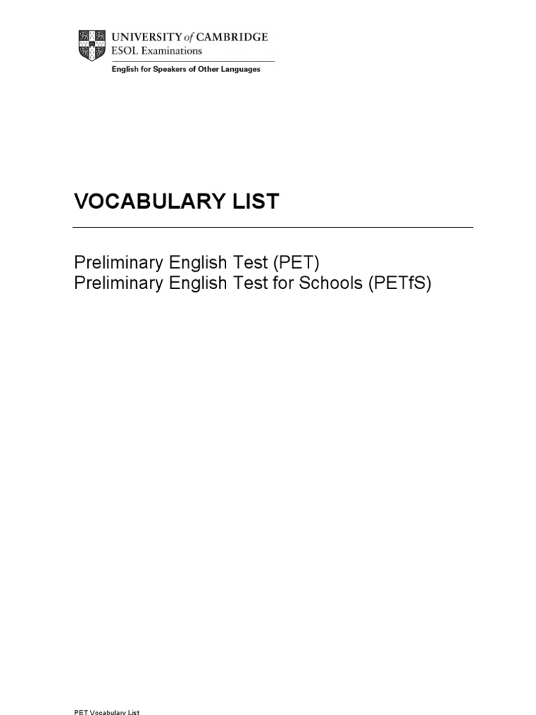 Pet Vocab List | PDF