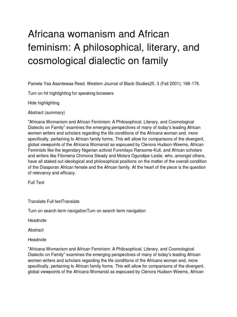 African Womanism | PDF | Feminism | Gender Studies