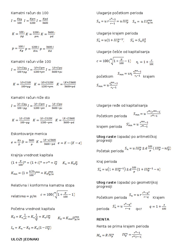 Formule Za Finansijsku Matematiku | PDF