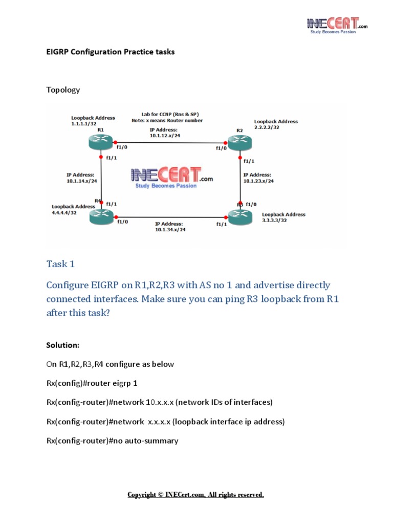 EIGRP Configuration Tasks | PDF | Routing | Router (Computing)