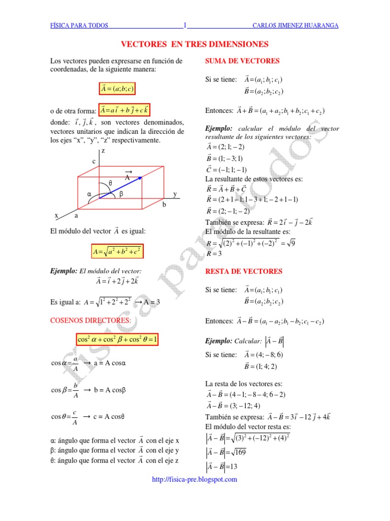 Vectores en 3d | PDF | Vector Euclidiano | Escalar (Matemáticas)
