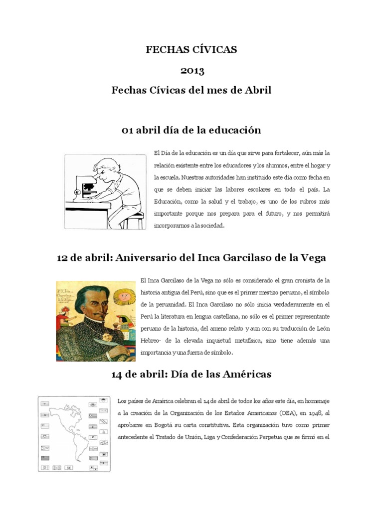 Fechas Cívicas de Abril 2013 | PDF | Perú | Naciones Unidas
