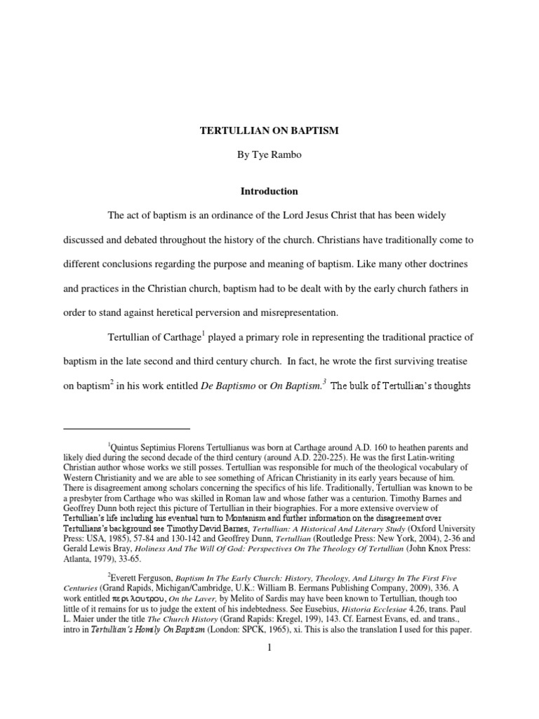 Tertullian On Baptism by Tye Rambo | PDF | Anointing | Tertullian