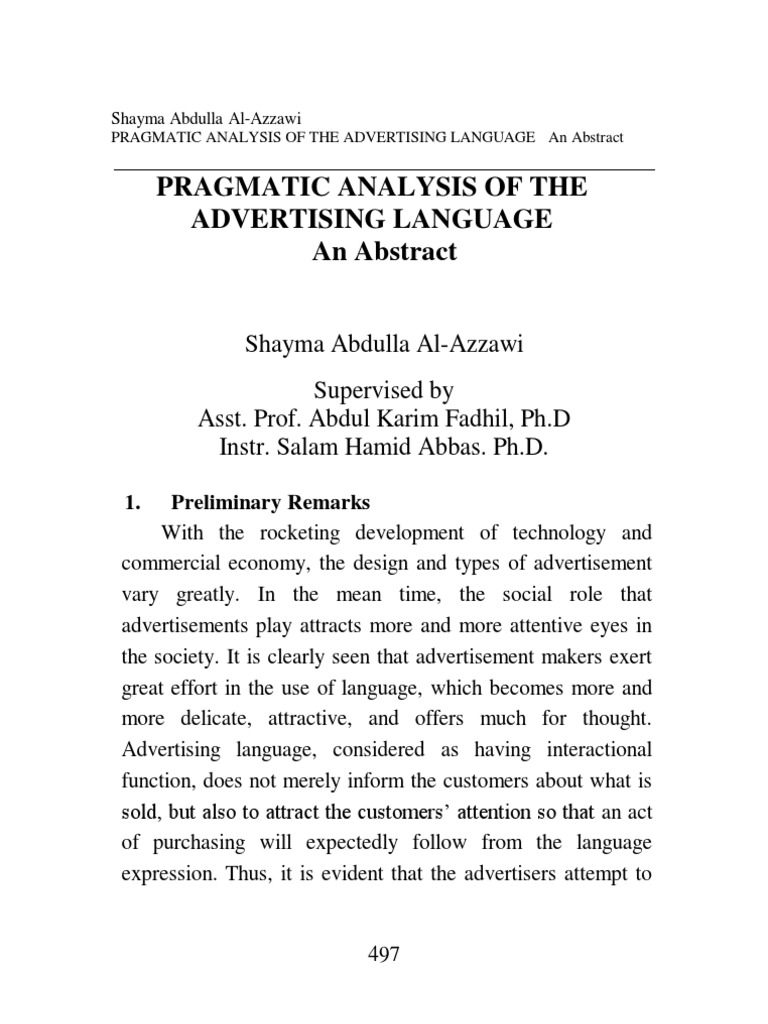 Pragmatic Analysis of The Advertising Language. Abstract | PDF ...