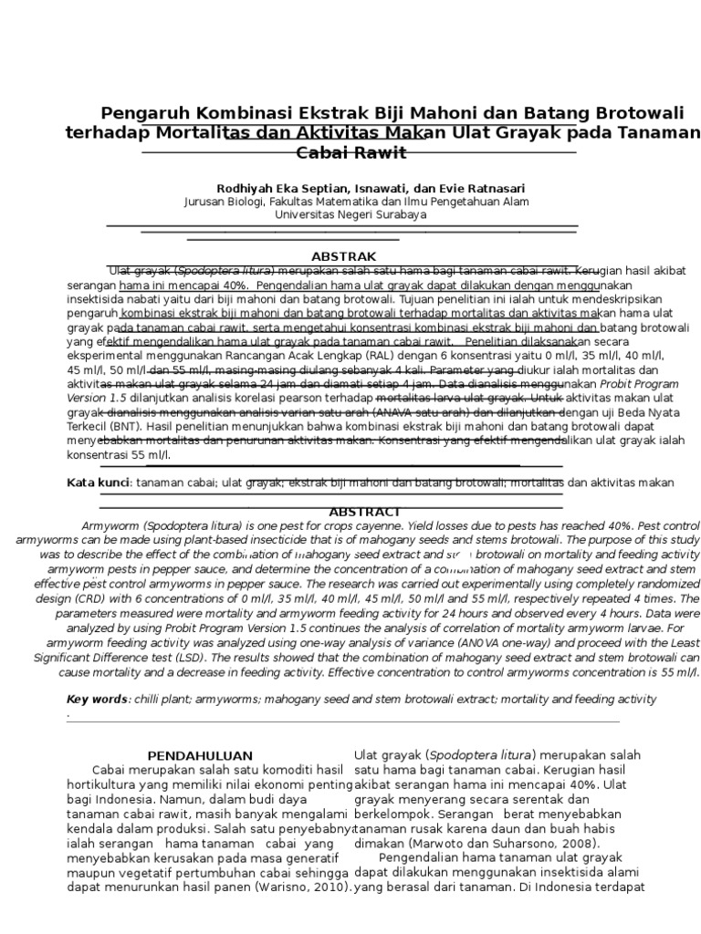 Efektivitas Ekstrak Mahoni untuk Ulat | PDF