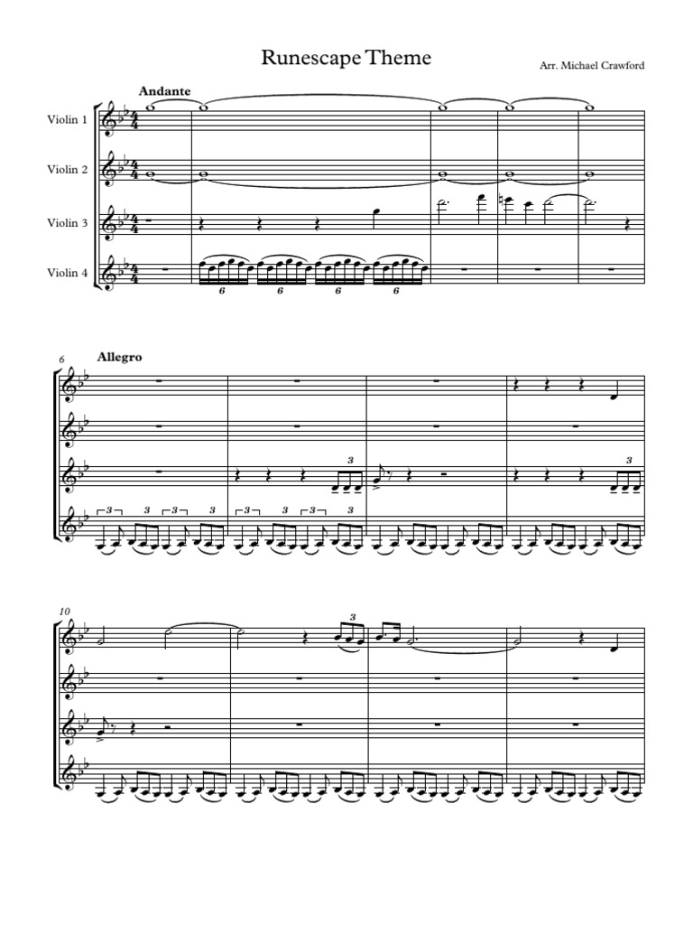 Runescape Theme For 4 Violins Score and Parts | PDF | Formes musicales ...