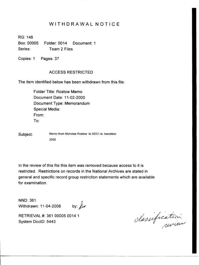 Withdrawn Rostow Memo Notices | PDF