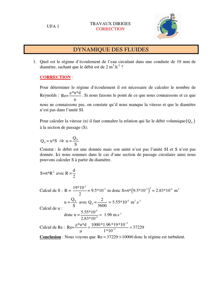 TD Dynamique Des Fluides Correction | PDF | Pression | Dynamique (Mécanique)