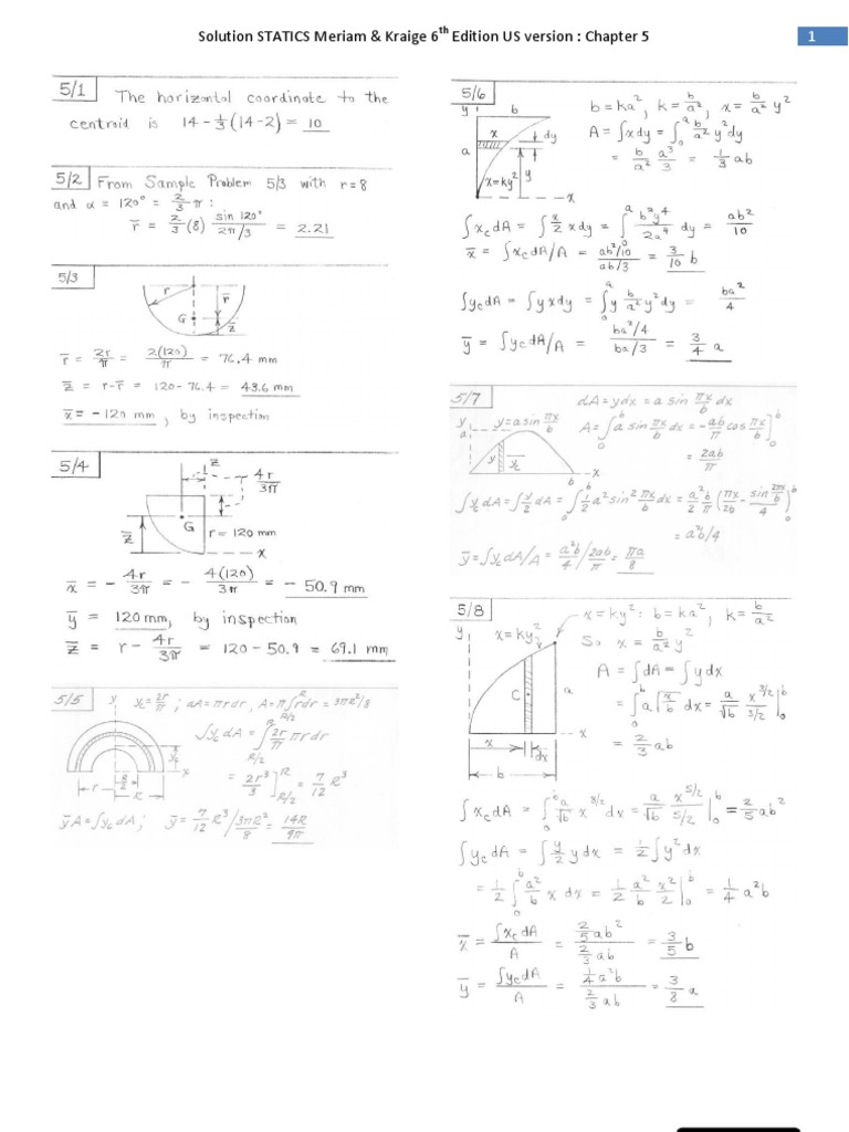 Meriam & Kraige Statics Ch. 5 Solutions | PDF
