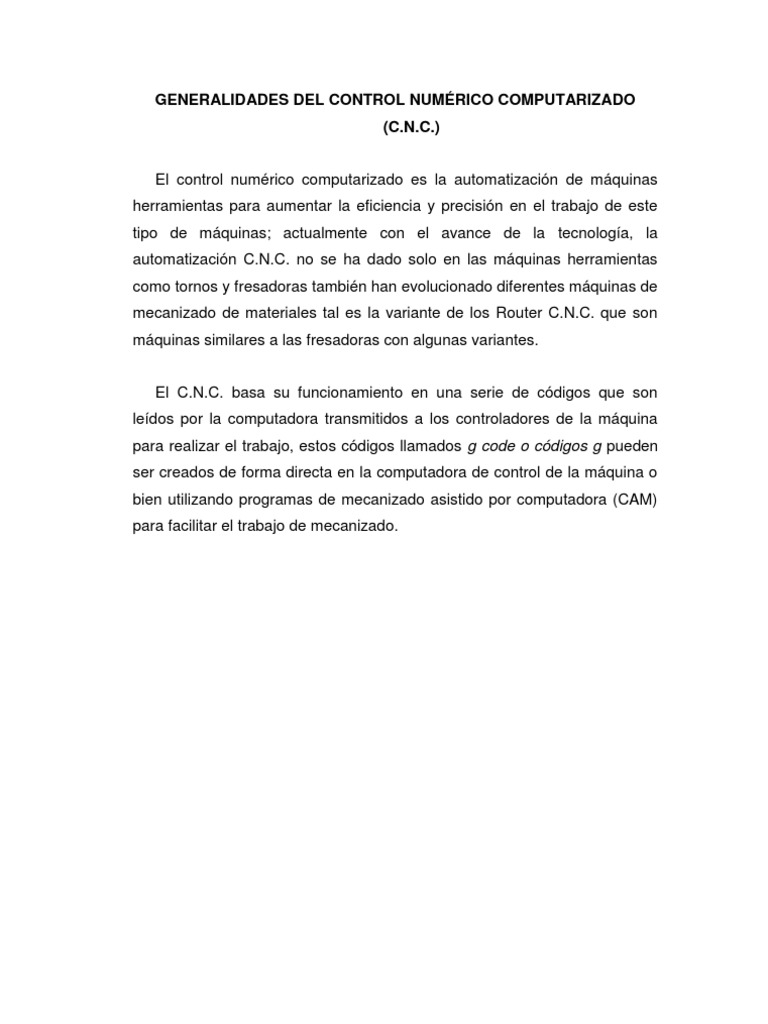 Generalidades Del Control Numérico Computarizado | PDF | Control numerico | Herramienta de máquina