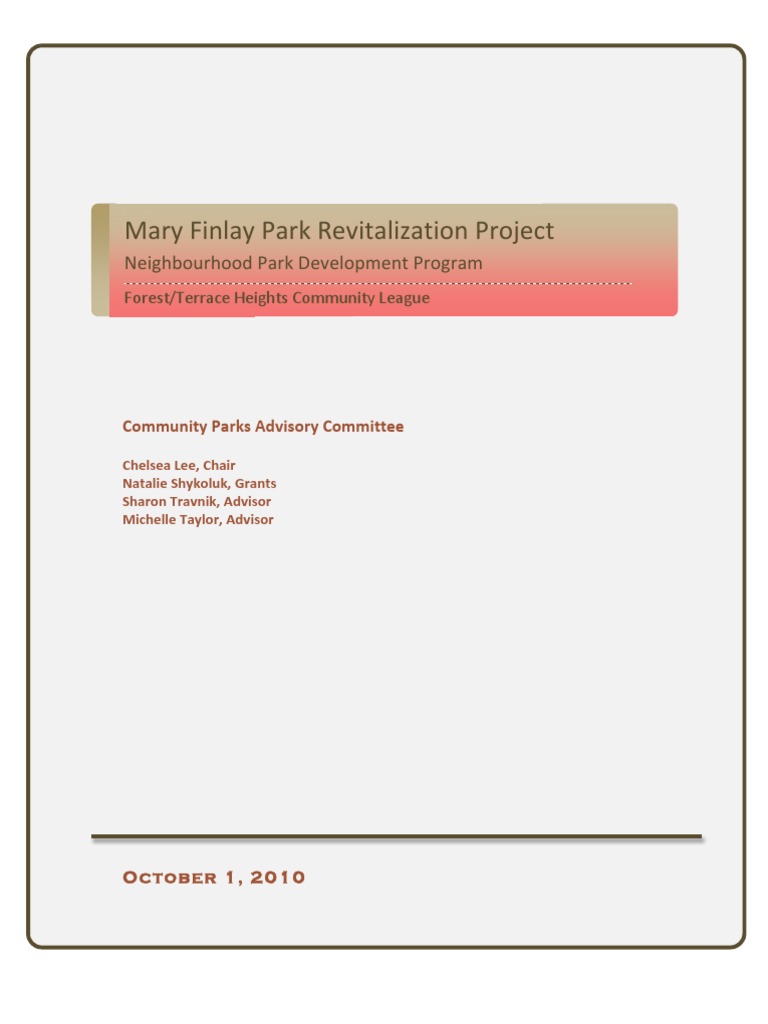Mary Finlay Park Revitalization Project: Neighbourhood Park Development ...