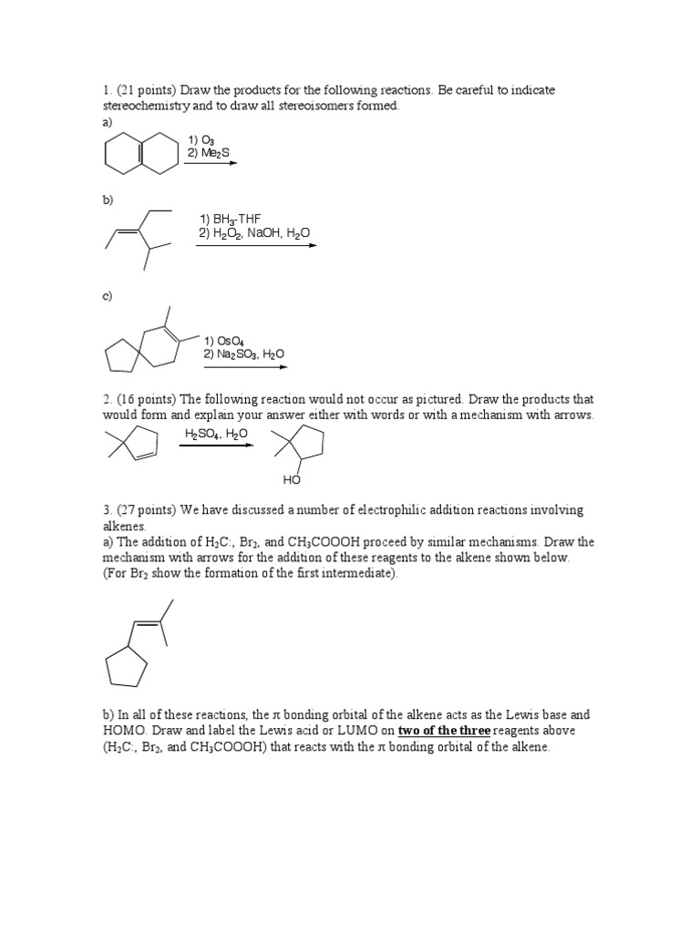 Organic Chemistry 3A Additional Problems Final Exam Part 1 | PDF ...