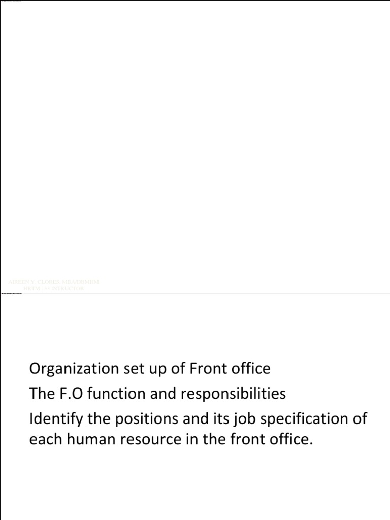 Lecture2 The Front Office | PDF | Hotel And Accommodation | Business