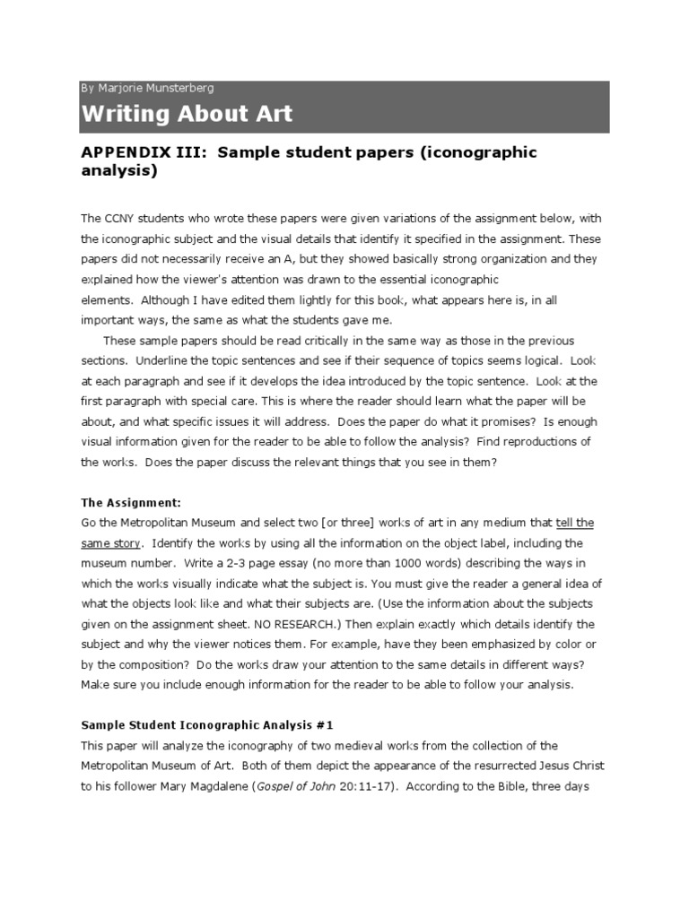 Writing About Art: APPENDIX III: Sample Student Papers (Iconographic ...