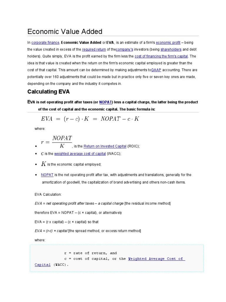 Economic Value Added: Calculating EVA | PDF | Cost Of Capital | Investing