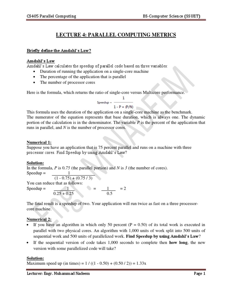 Lecture 4 - Parallel Computing Metrics | Download Free PDF | Parallel ...