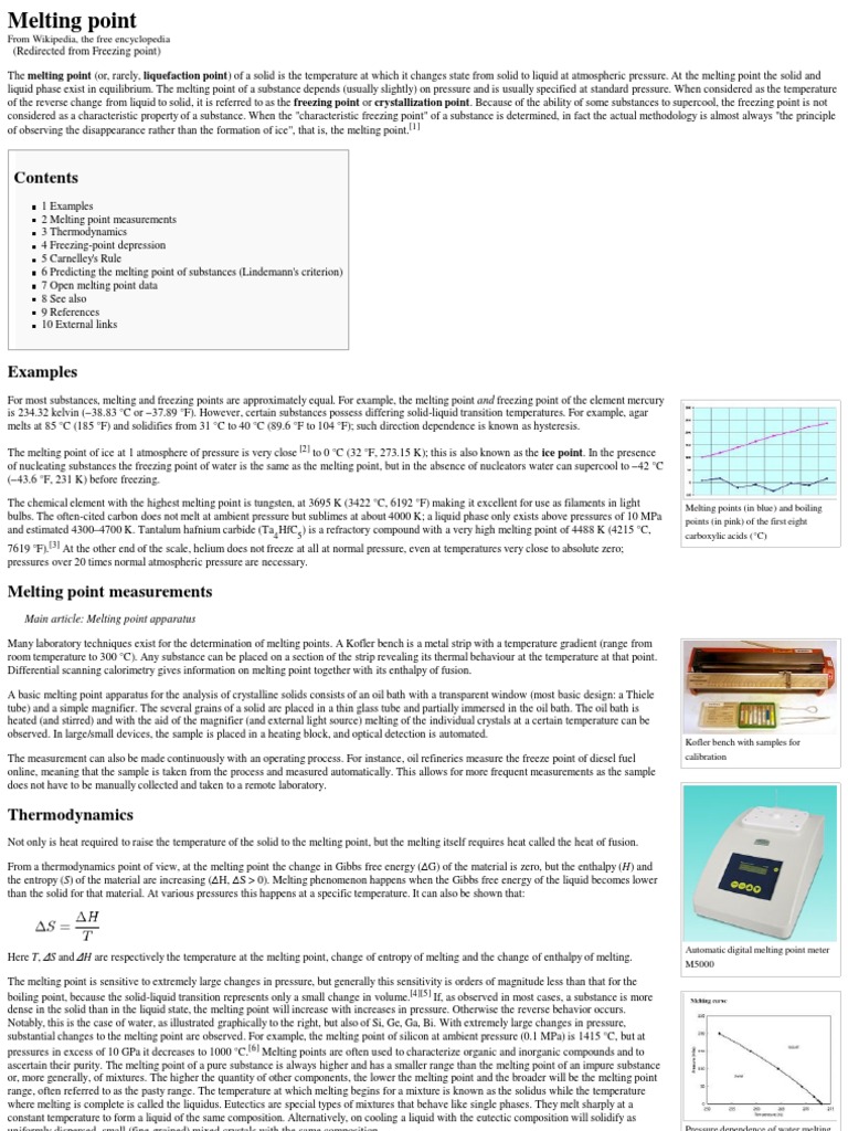 Melting Point - Wikipedia, The Free Encyclopedia | PDF | Melting Point ...