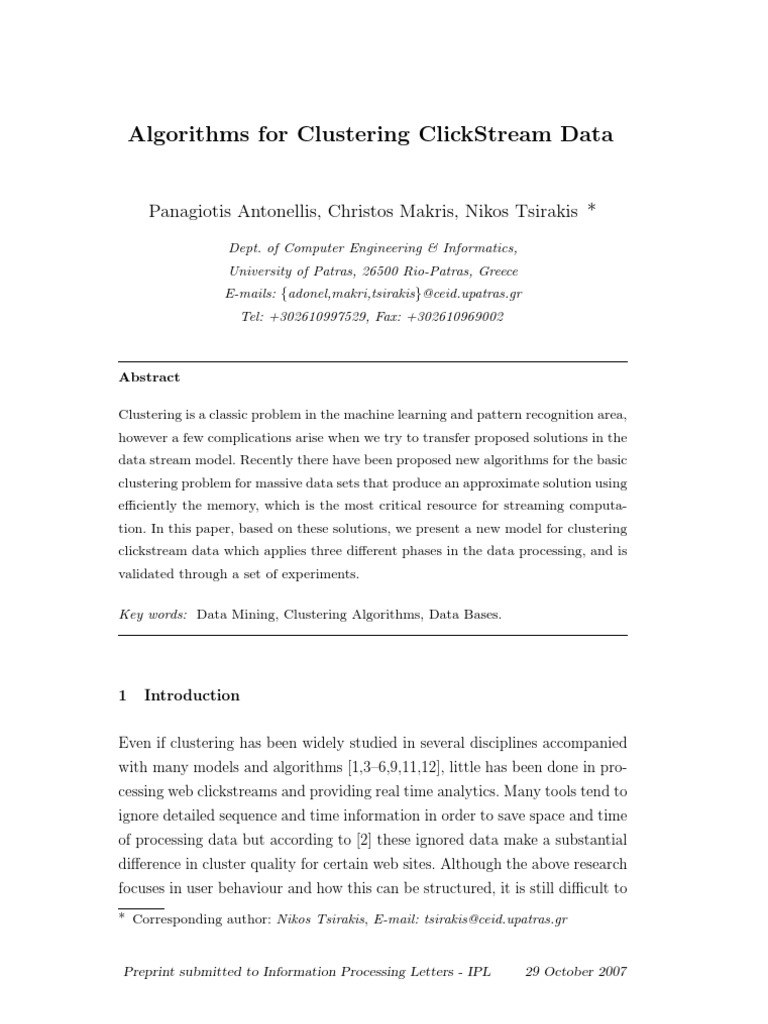 Algorithms For Clustering Clickstream Data Download Free Pdf Cluster Analysis String