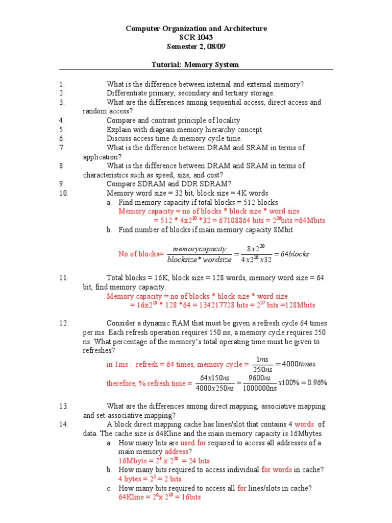 TutorialModule5 Part1 Answers | PDF | Cpu Cache | Dynamic Random Access ... TutorialModule5 Part1 Answers | PDF | Cpu Cache | Dynamic Random Access ...