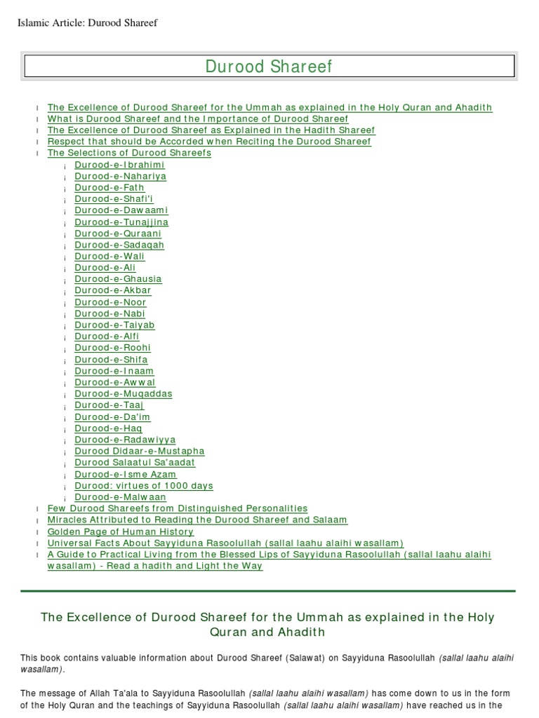 Importance et Excellence du Durood Shareef | PDF