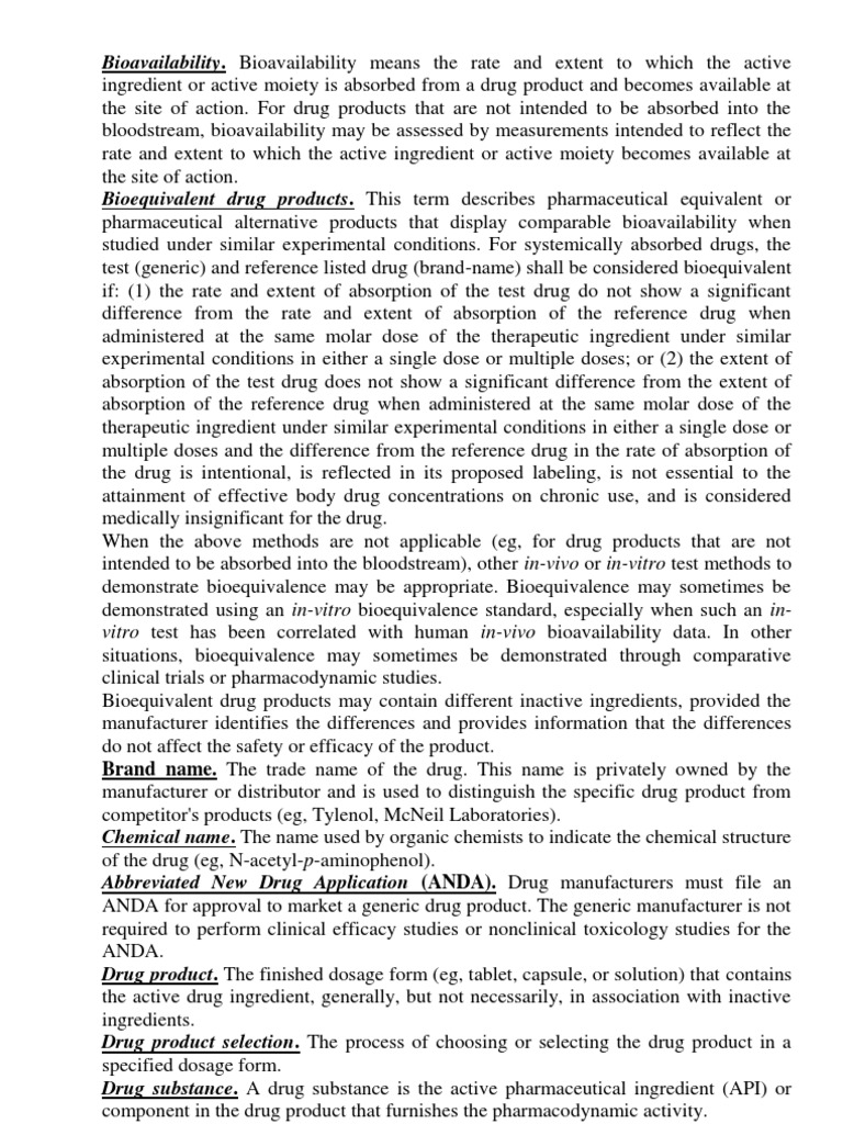 Definition of Biopharmaceutics | PDF | Generic Drug | Bioavailability