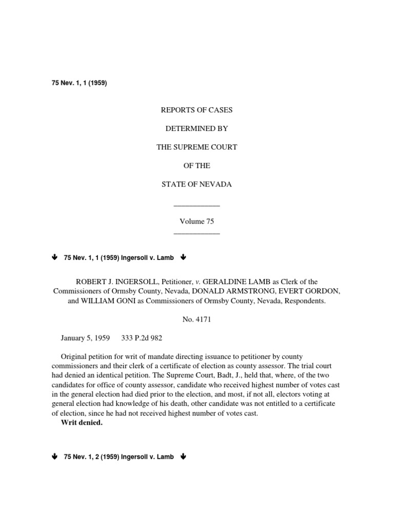 Nevada Reports 1959 (75 Nev.) PDF | PDF | Default Judgment | Judgment (Law)