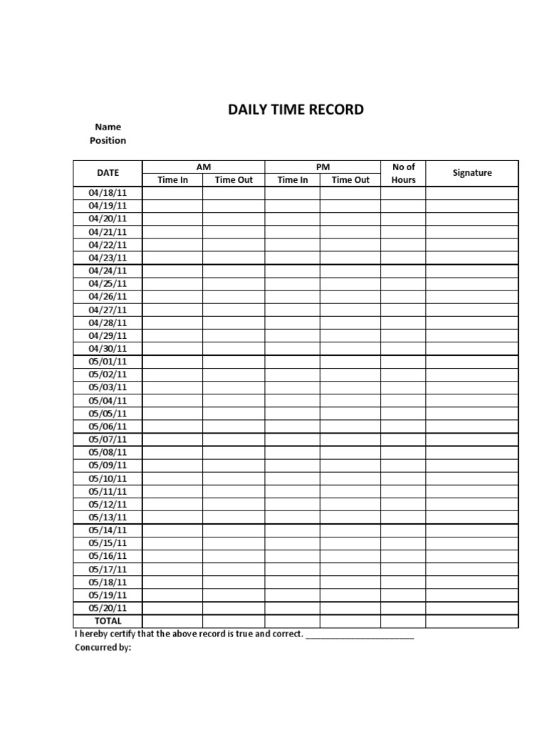 Daily Time Record Format | PDF | Finance & Money Management
