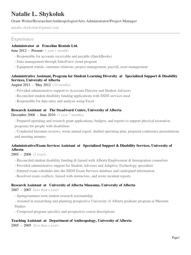 Natalie L. Shykoluk CV | PDF | Anthropology | Museum