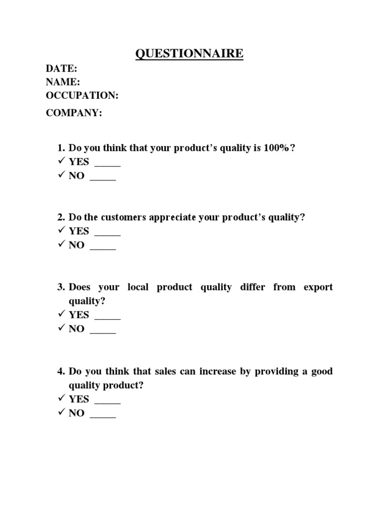 Quality Management Questionnaire | PDF | Business | Social Science