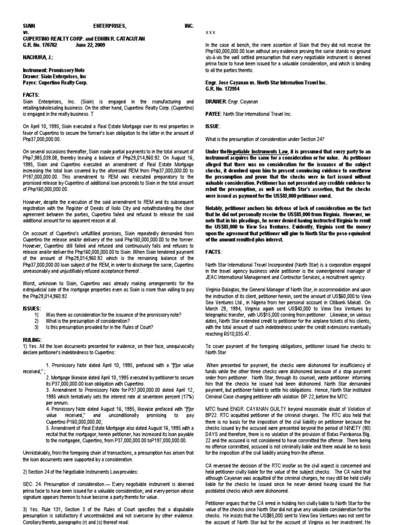 Negotiable Instruments Digests | PDF | Liquidated Damages | Cheque