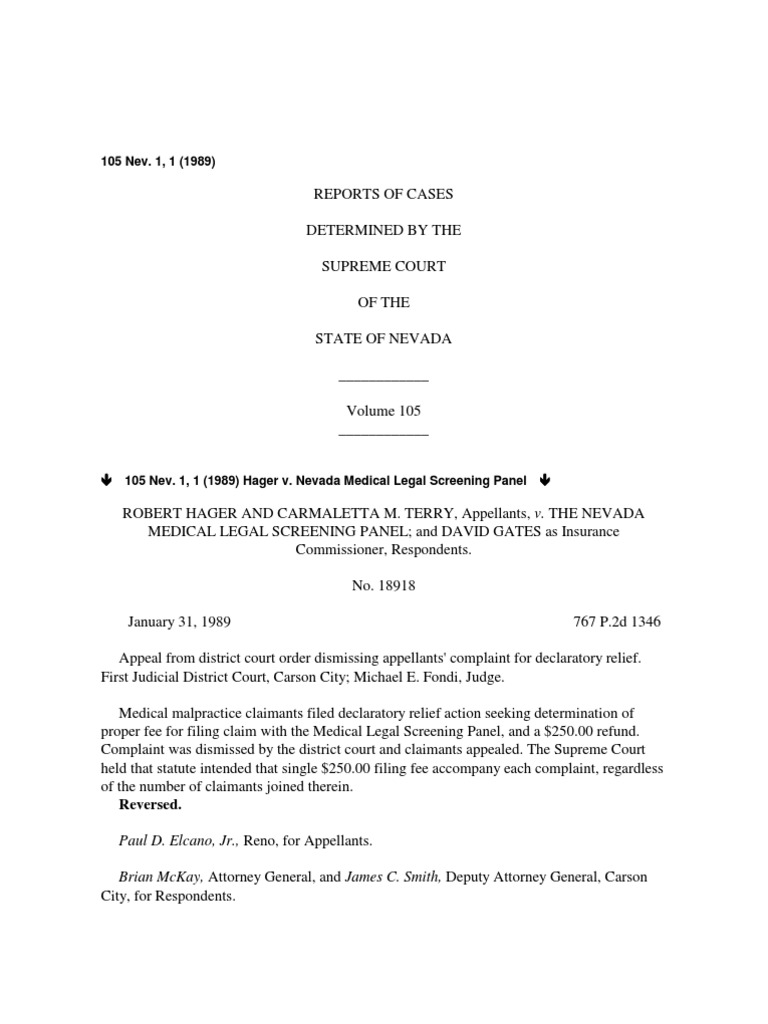 Nevada Reports 1989 (105 Nev.) PDF | PDF | Expert Witness | Complaint