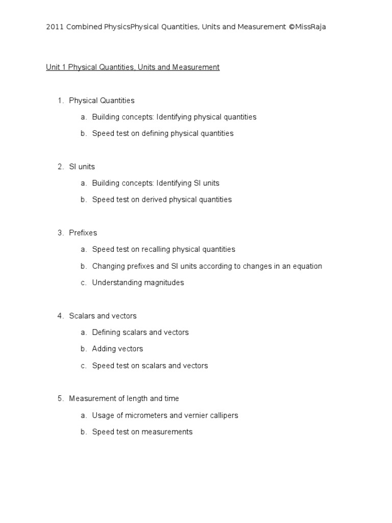 Unit 1 Physical Quantities | PDF | Measurement | Quantity