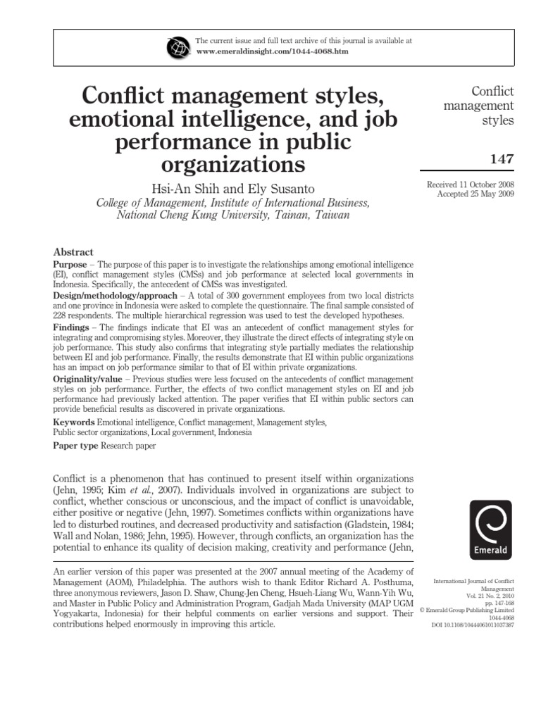 Conflict Management Style | PDF | Emotional Intelligence ...